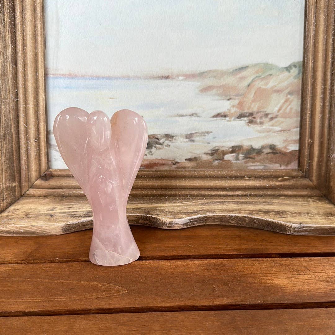 Wholesale Rose Quartz Polished Angel Statue 3" | Crystal Joys Wholesale